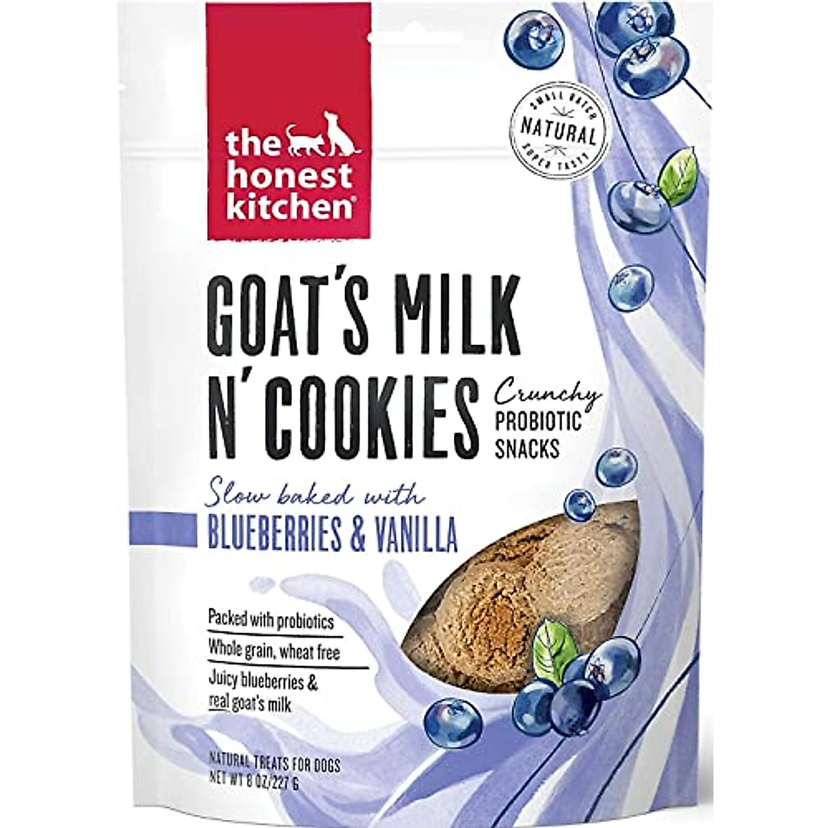 Aurora Pet Variety Pack (3) The Honest Kitchen Goat's Milk N' Cookies Slow Baked Dog Treats (1) Blueberries & Vanilla (1) Peanut Butter & Honey (1) Pumpkin Flavor (8-oz Each) with AuroraPet Wipes