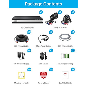 ZOSI 16CH 1080P Security Camera System with 2TB Hard Drive,H.265+ 16Channel 1080P HD-TVI DVR with 12PCS 1080P Outdoor Indoor Surveillance Cameras, 80ft Night Vision, Motion Detection,Remote Access