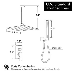 KES Ceiling Shower Head Shower System 10 Inches Rain Shower Faucet Set Shower Valve and Trim Kit Matte Black, XB6235-BK