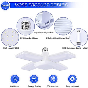 LED Garage Lights 2 Pack Garage Lights LED Light Garage E26 LED Garage Ceiling Lights 60W Deformable Garage Light with 4 Panels, LED Shop Light Garage Lights Ceiling Led for Garage, Working Light