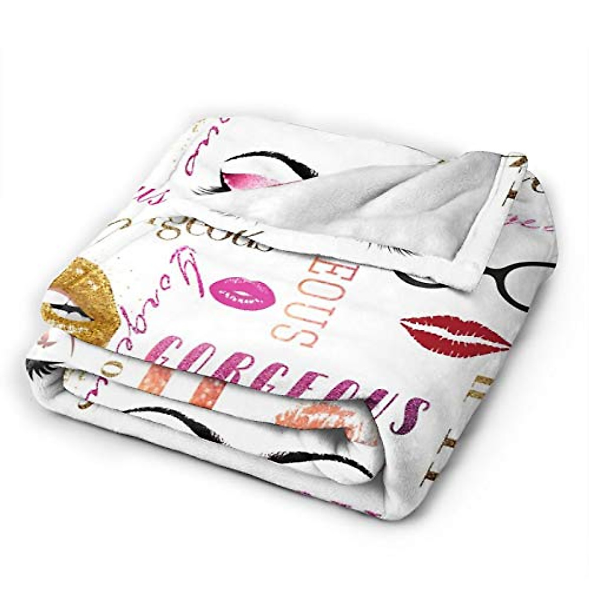 Partrest Throw Blanket Hello Red Gorgeous Lips Glasses Eyelash Soft Fleece Blankets Cozy Microfiber Blankets 80"X60" Outdoor Blanket All Season Flannel Blanket Funny Bed Blanket for Kids Adults