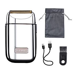 KEMEI Electric Razors for Men, Professional Cordless All Metal Electric Razor, Lithium Titanium Razors, USB Rechargeable Facial Beard Trimmer (TX1 Silver)