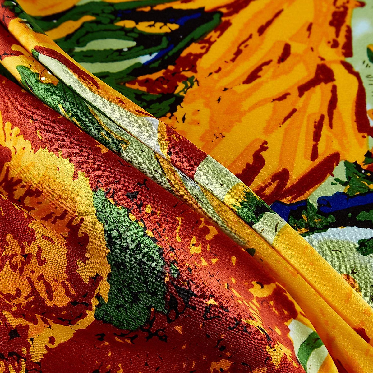 YangtzeStore Large Square Charmeuse Silk Scarf Classic Art Print (Sun Flowers)