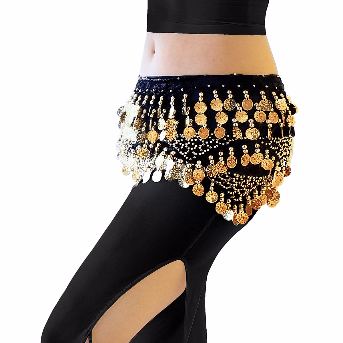 Gypsy Skirt Belly Dance Hip Scarf Dancing Dancer Women Pirate Costume Accessories Fortune Teller Headpiece Head Coins Belt Black Gold