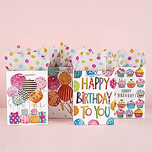 OfficeCastle 4 Pack Large Birthday Gift Bags with Tissue Paper (Rainbow Polka Dots)