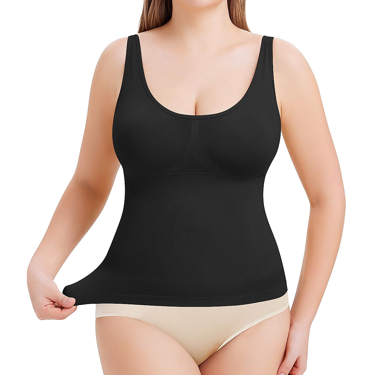 TrainingGirl Women Compression Tank Tops Tummy Control Shapewear Vest Seamless Waist Body Shaper Slimming Shirt Camisole Tops (Black, XX-Large)