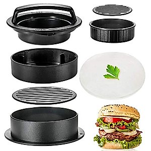TAOUNOA Hamburger Press Patty Maker, 3 in 1 Non-Stick Burger Press with 100 Pcs Wax Paper for Making Delicious Burgers, Perfect Shaped Patties for Grilling and Cooking