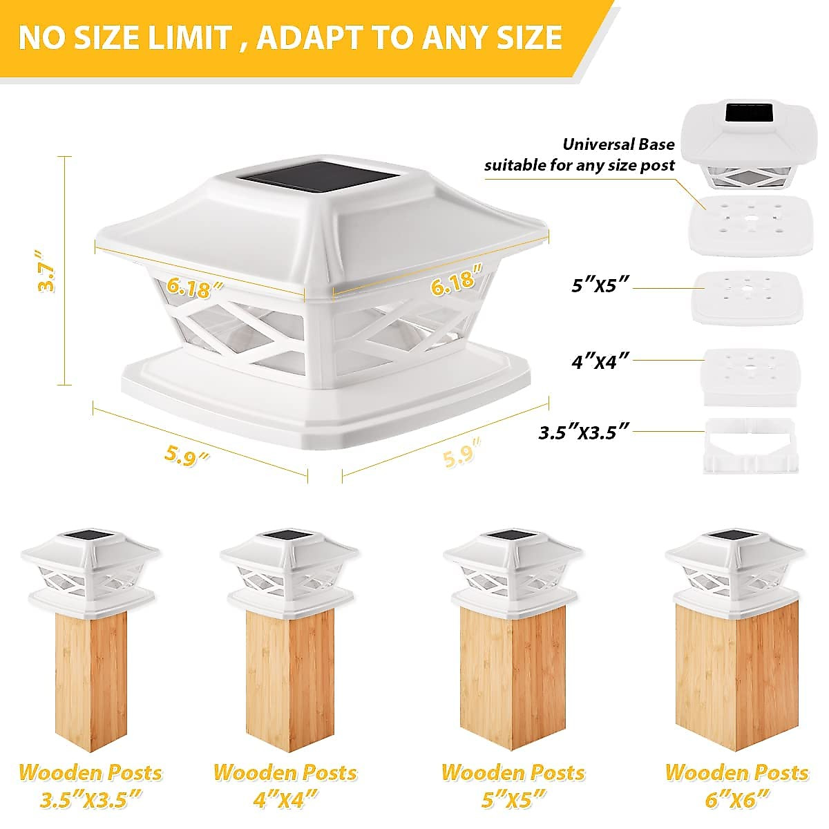 TWINSLUXES Solar Post Lights Outdoor 2 Modes Waterproof LED Solar Fence Cap Light for3.5x3.5 4x4 5x5 and 6x6 Post in Patio,Deck Walkway and Garden Decoration.(White 2 Pack)………