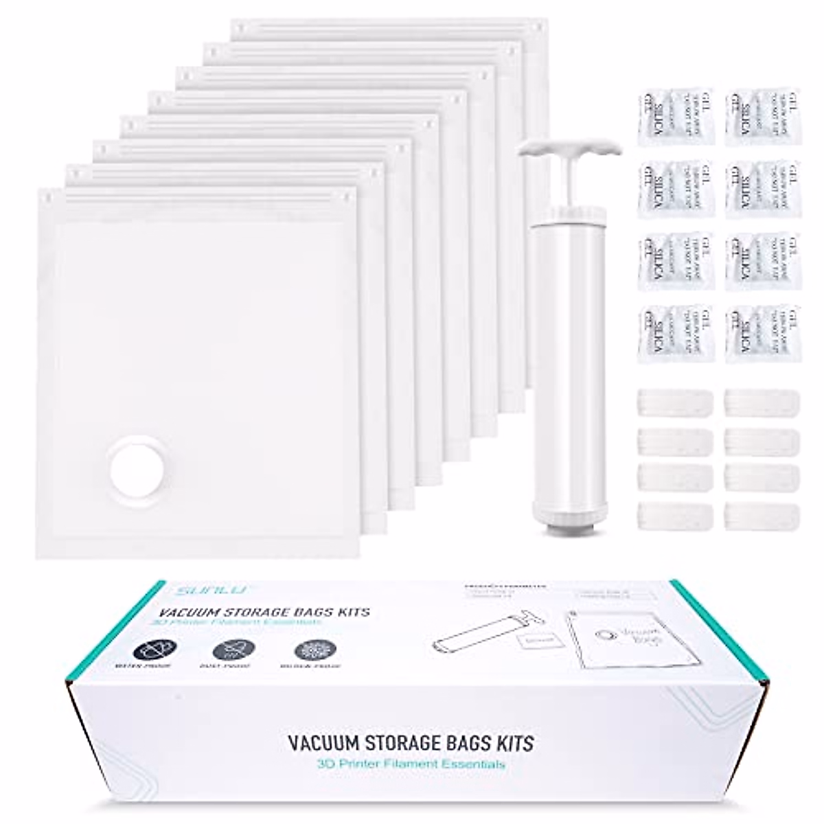 3D Printer Filament Vacuum Storage Kits, SUNLU 8 PCS Filament Storage Bags for 3D Printer Filament, Remove Moisture from Damp Filaments, Spool Storage Sealing Bags Kits, 32 * 34CM(12.59 * 13.38inch)