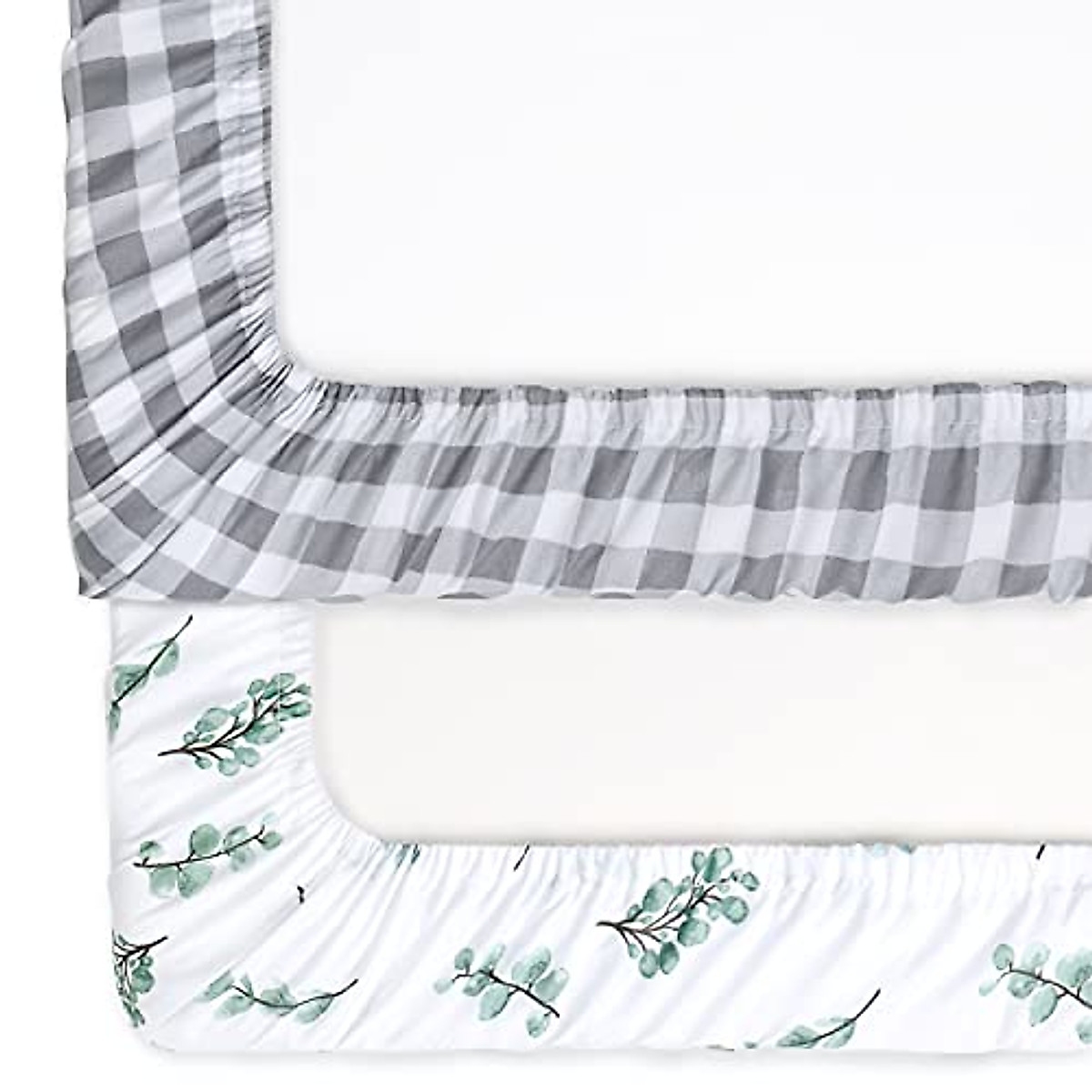 The Peanutshell Fitted Pack n Play, Playard, Mini Crib Sheets for Baby Boys or Girls | Unisex 2 Pack Set | Farmhouse Floral & Grey Plaid