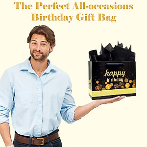 【1 Set】13" Birthday Gift Bag with Birthday Card, Black Gift Bags with Handles, Gift Bags Medium Size with Tissue Paper,Gift Bags Bulk,Birthday Gift Bags Bulk for Men,Kids,Christmas,Party,Thanksgiving