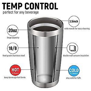 COMOOO 20oz Double Wall Vacuum Insulated Travel Mug, Stainless Steel Tumbler with Lid, Durable Powder Coated Insulated Coffee Cup for Cold & Hot Drinks (Cold Grey, 1 Pack)