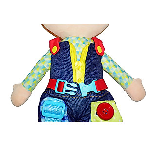 June Garden 15.5" Dressy Friends Lucas - Educational Stuffed Plush Doll for Kids and Toddlers 2 Years and Up - Montessori Buckle Soft Toy