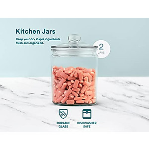 KooK Glass Kitchen Jars, Food & Cookie Storage Containers for Pantry, Bathroom Apothecary Canisters, Dishwasher Safe, with Chalk and Labels, 1/2 Gallon, Set of 2