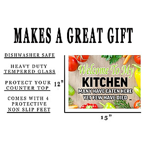 Funny Welcome To My Kitchen Glass Cutting Board Decorative Gift For Mom Design