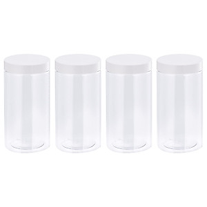 uxcell Round Plastic Jars with White Screw Top Lid, 34oz/ 1000ml Wide-mouth Clear Empty Containers for Storage, Organizing, 4Pcs