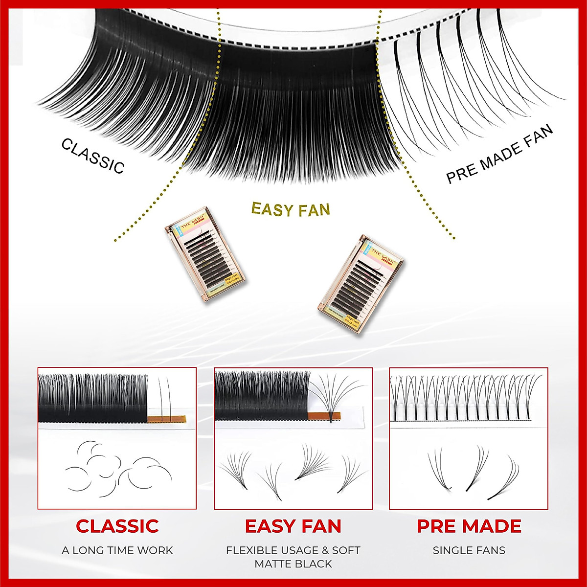 THE LASH SUPPLY Easy Fan Volume Eyelashes, Magic Lashes Extension Professional Supplies, C/D Curl, 9-20mm Length, 0.05 Thickness, Black Matte Lashes, Lash Mixed Length Tray