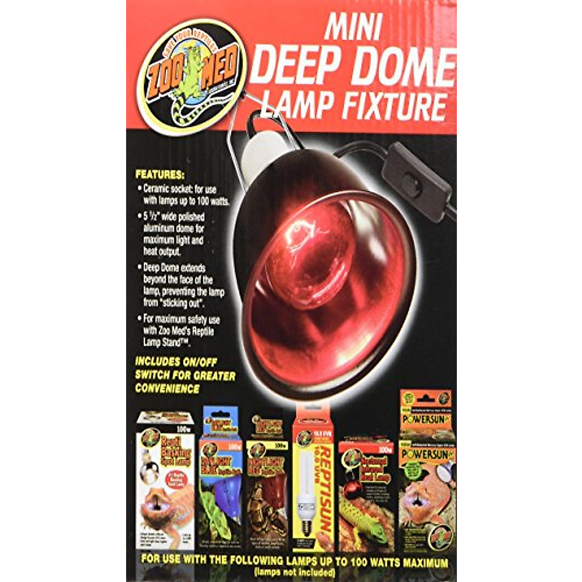 Zoo Med Mini Deep Dome Lamp Fixture with 5.5-Inch Dome, Black
