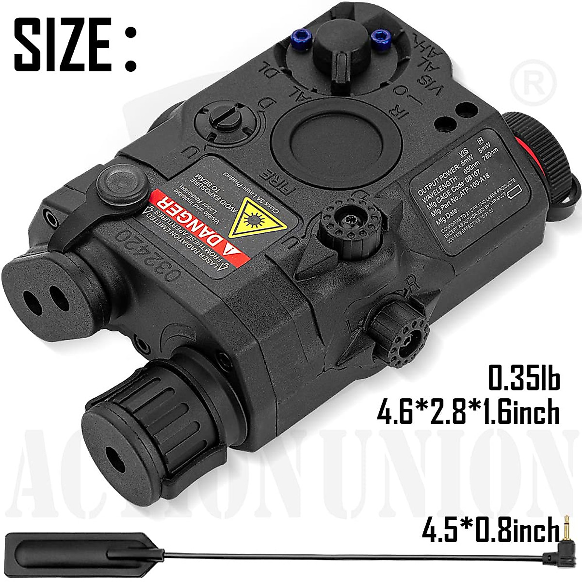 ACTIONUNION Airsoft PEQ-15 IR Laser + Visible Red Laser + White LED Flashlight (Black)