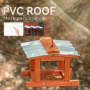 PETSFIT Wooden Bird Feeder, Fly Through Platform with PVC Roof for Outside Hanging, Garden Backyard Decor, Great for Attracting Birds, Gift for Bird Lovers