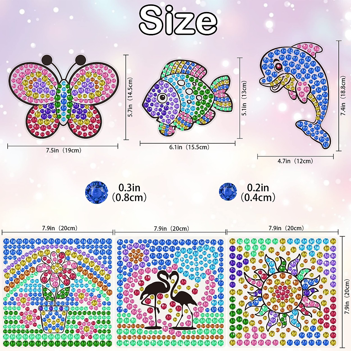 Yazhiji 6 Sheets Diamond Window Art Craft Kits for Kids, Suncatcher Kit for Ages 6 7 8 9 10 Flower Sun Dolphin DIY Painting Kit for Girls or Boys Ages 6+ Gemstone Sticker as Christmas Party Decor