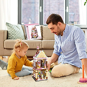 QMAN Girls Building Blocks Toy Dream Dessert House Building Kit Street-View Construction Educational Toy for Girls Age 6-12 and Up (344 Piece)