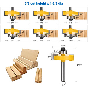 Rabbet Router Bit - Router Bit Set with 6 Bearings Set ( 1/2", 7/16", 3/8", 5/16", 1/4", 1/8" Bearings) Carbide Tipped Rabbeting Router Bits 1/4 Shank