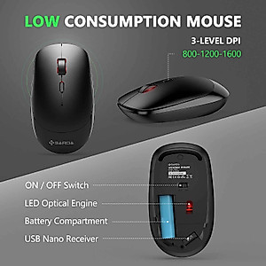 Wireless Keyboard and Mouse Combo, SBARDA Full Size Compact Silent 2.4 GHz Wireless Keyboard and Mouse with 13 Multimedia and Shortcut Keys for Desktops/Laptops/Mac, Black