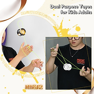 MAGICYOYO Pack of 2 Responsive Yoyos - N11 Black Golden Yoyo and K2 Snow White Fingerspin Yoyo for Kids Beginners, Dual Purpose Yoyos with Unresponsive Yoyo Bearings Kit, 2 Yoyo Bags, 12 Yoyo Strings