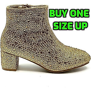 Forever Girls Rhinestone Boots Kids Low Heel Dress Booties Iceberg-12K Shoes Gold Rhinestone 2
