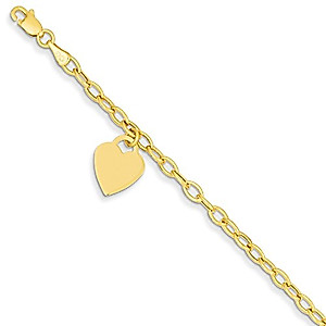 IceCarats 14K Yellow Gold Dangling Heart Love Chain Charm Bracelet 7.5 inch