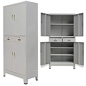 Festnight Tall Steel Office Cabinet Steel Storage Cabinet with 4 Doors 2 Drawers for Storage Steel 35.4"x15.7"x70.9" Gray