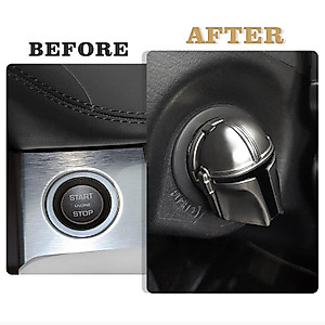 BestEvMod Mando Style Universal Car Engine Start Stop Button Cover Anti-Scratch Push Start Button Protective Cover 3D Cool Car Interior Accessories (Sliver)