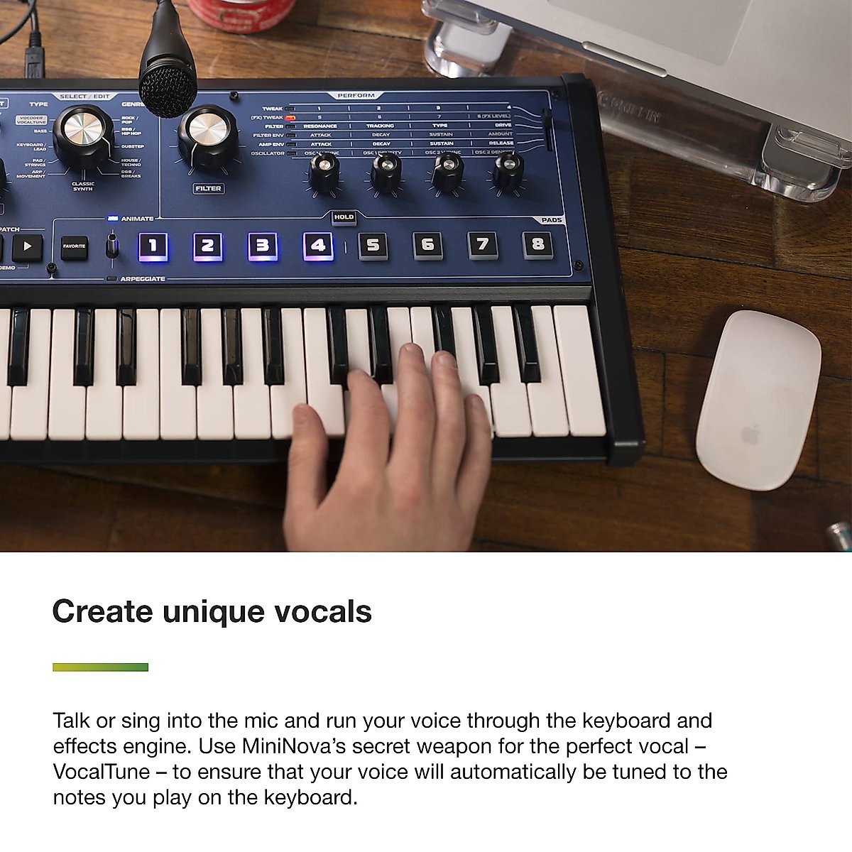 Novation MiniNova Analogue Modelling Compact 37 Mini-key Synth – Tough, compact, powerful mini-synth with pitch-correcting effect vocoder, 256 onboard sounds and five effects per voice layering Blue