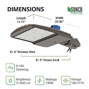 Sunco LED Parking Lot Light, Pole Outdoor Street Lights 150W Dusk to Dawn Photocell HID Replacement, 5000K Daylight, 19500 LM, Dimmable 1-10V, Waterproof Commercial Grade UL Listed 4 Pack