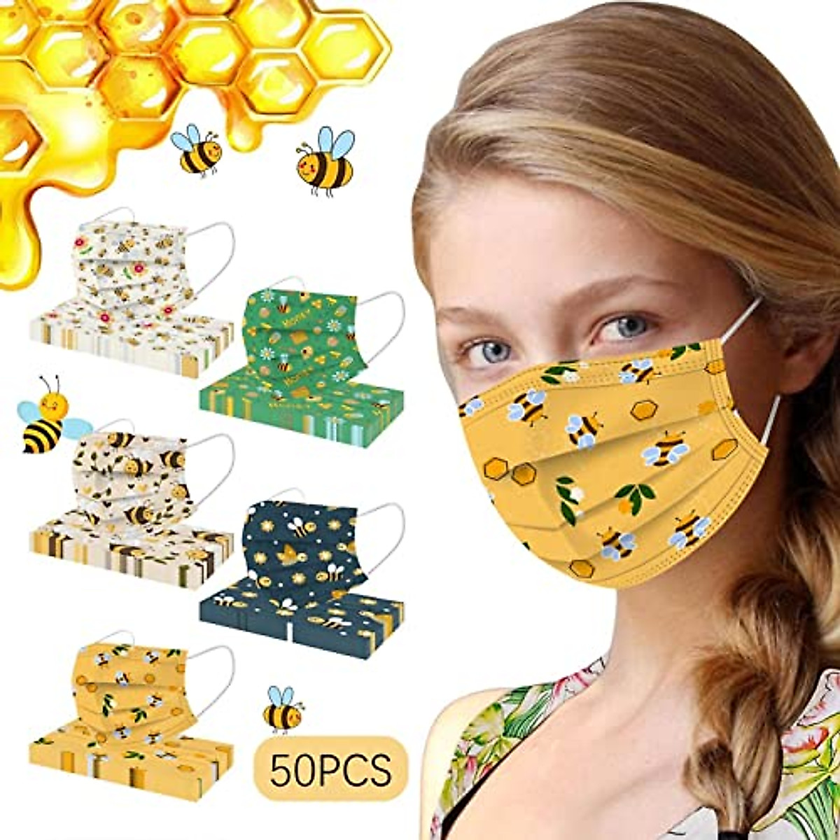 SHENQI 50 Packs Spring Disposable Face Masks Adult with Patterned Designs 50 Count (Pack of 1) face cover 0