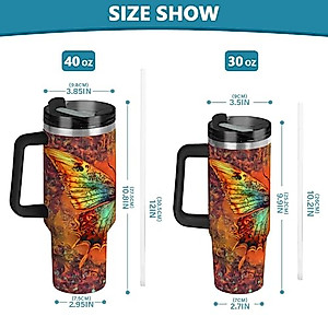 Flradish 30oz Tumbler with Handle, Dragonfly Totem Stainless Steel Tumbler with Lid and Straws Double Wall Vacuum Insulated Leakproof Coffee Travel Mug