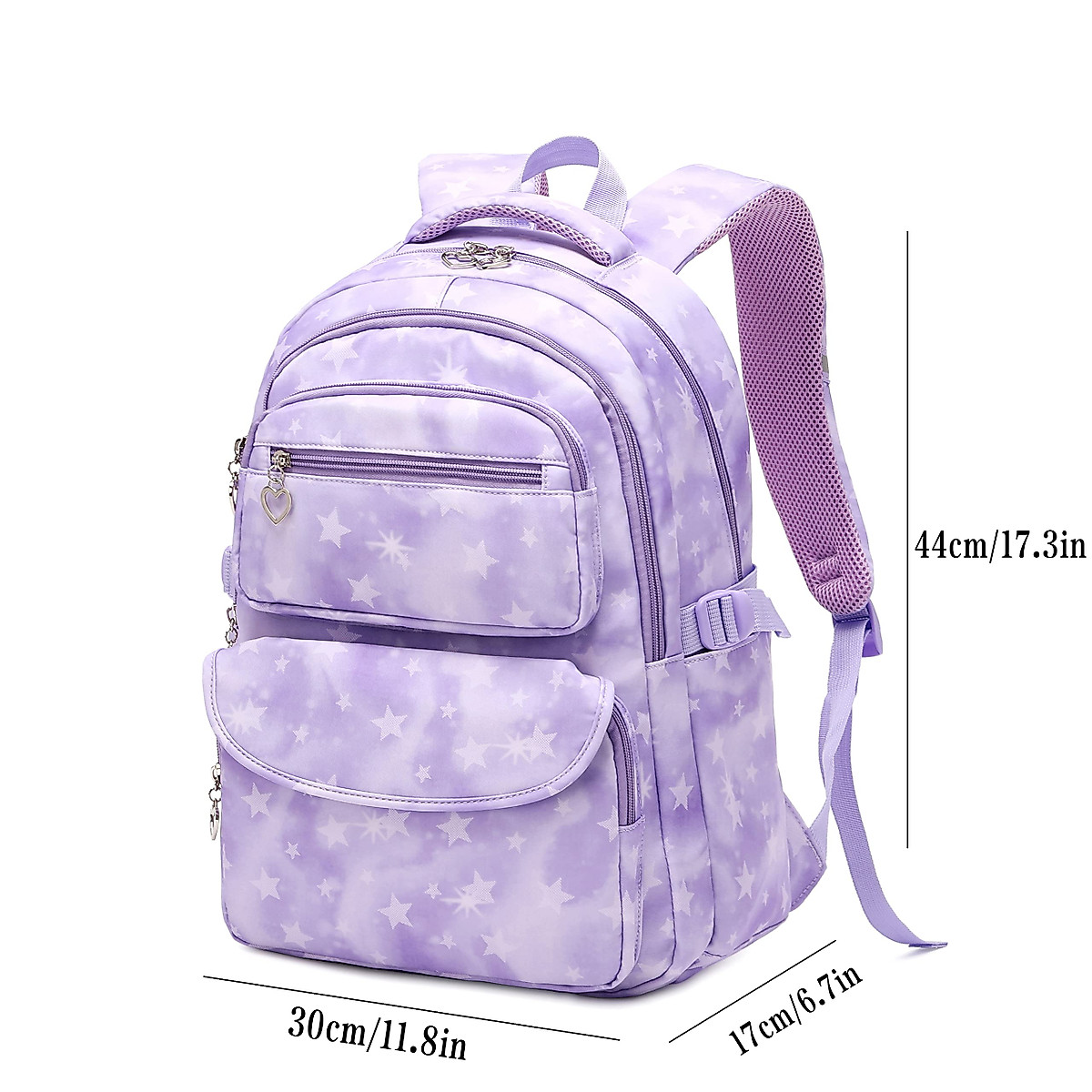 Tanou Backpacks for Girls 3PCs with Lunch Bag Pen Case, Lightweight Breathable Teens Girl Bookbags Sets for Primary Middle School, 22 Liters Cute Back Pack for Teenager 4+ Years, Purple Star