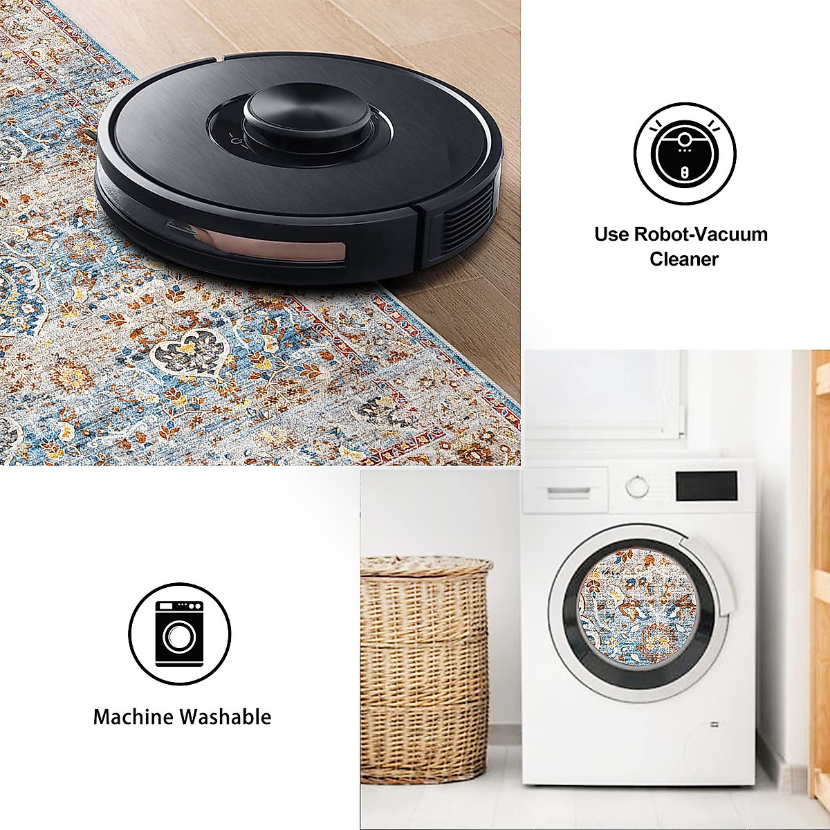 YOUFORTONG Washable 8x10 Area Rugs: Rugs for Living Room Ultra Soft Carpet for Bedroom Waterproof Rug Non Slip Rugs for Hardwood Floors (Blue, 8x10)