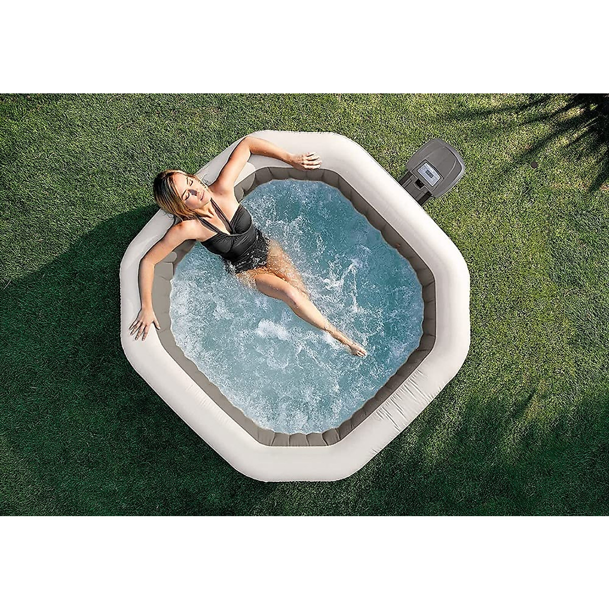 INTEX 28433EP PureSpa Bubble Deluxe Spa Set: Includes Energy Efficient Spa Cover – 120 Bubble Jets – Octagonal Design – 4 Person Capacity – 71" x 71" x 28"