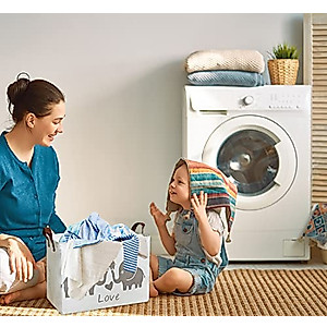 HIYAGON Baby Basket Cute Elephant Basket for Boys and Girls Toy Storage Bin Organizer Box Gift Basket Empty Rectangular Room Decor for Home(Love Elephants)