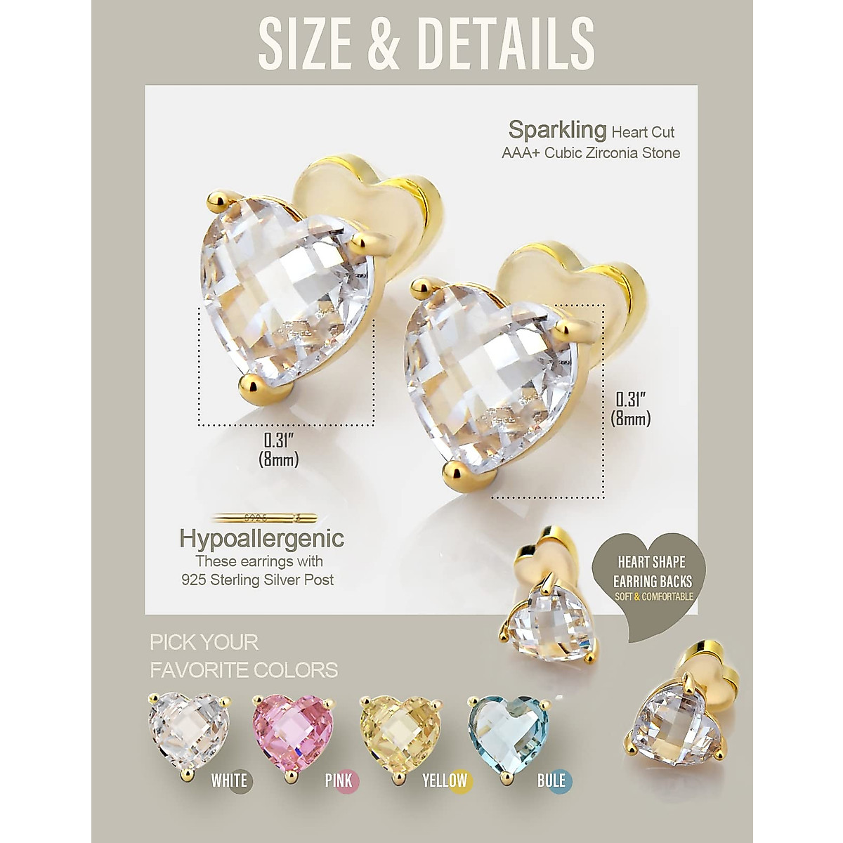 Liz Kol Pink Heart Earrings for Women, Gold Stud Earrings with Sterling Silver Post Jewelry Gifts