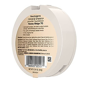 Neutrogena Mineral Sheers Compact Powder Foundation, Lightweight & Oil-Free Mineral Foundation, Fragrance-Free, Honey Beige 70,.34 oz (Pack of 2)