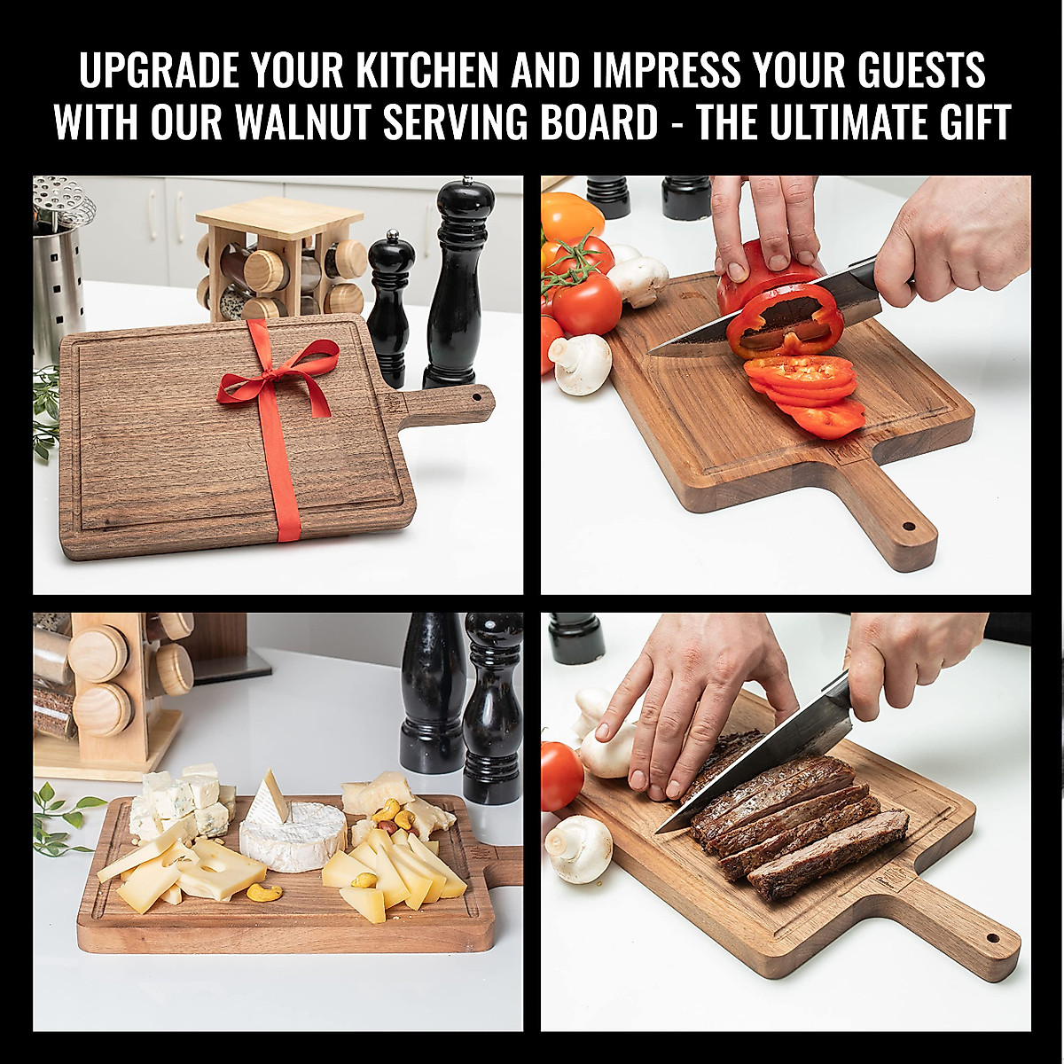 Coolina Walnut Serving Board - Perfect Cutting Board for Chopping Meet,Chicken! Made from Durable Walnut Wood (12x9 inches)