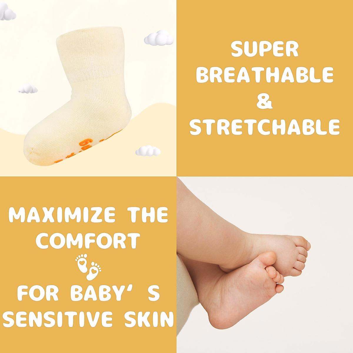 InnoBeta Baby Socks Set with Funny Quotes (4 Pairs) Newborn/Infant Socks for Baby Shower, Gender Reveal 3-12 Months, Gender Neutral