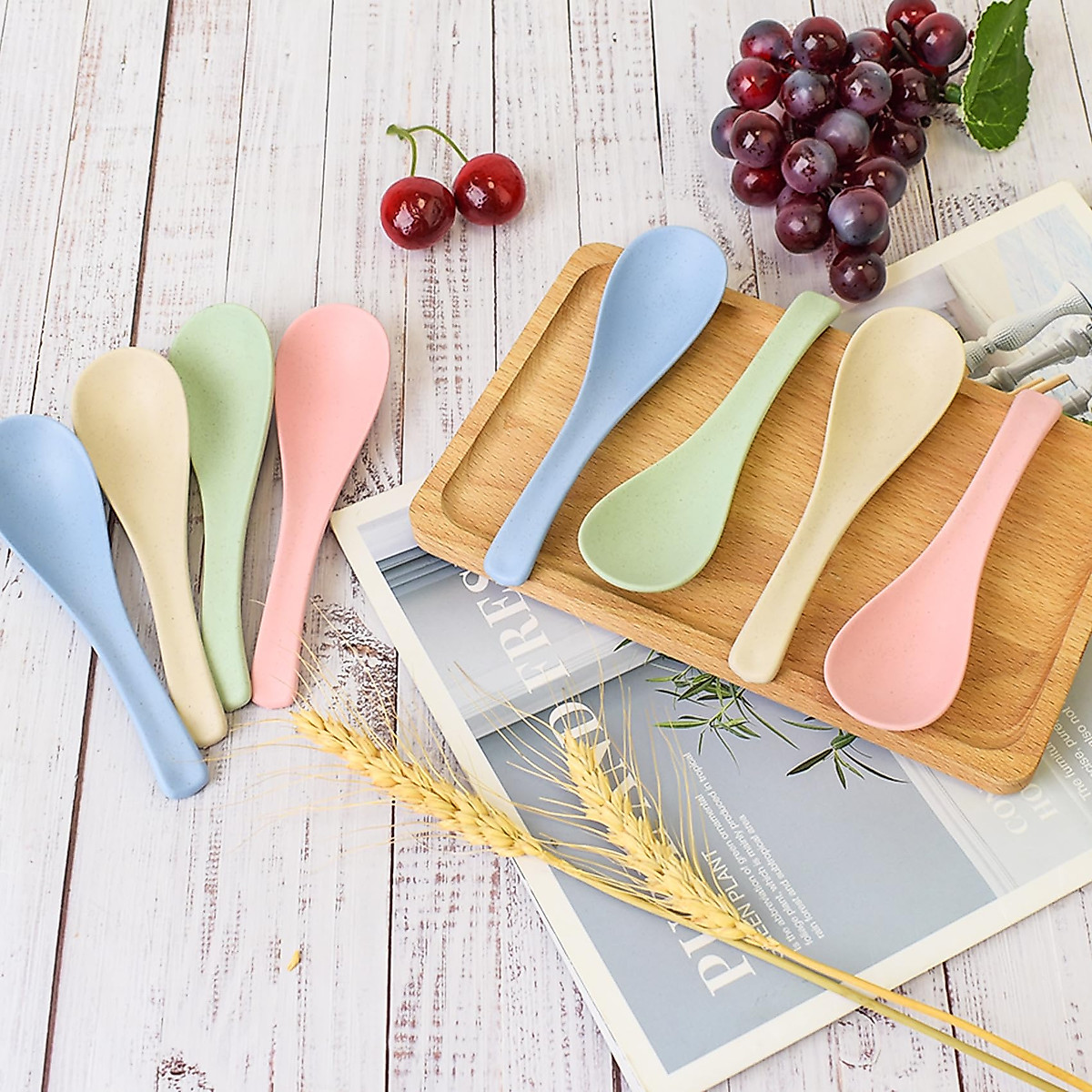 8 Pcs Plastic Spoon Dinner Spoons, Lnrkai Portable Reusable Soup Spoon Reusable Multicolor Lightweight Durable Spoon Dishwasher & Microwave Safe for Gift Set (8PCS)