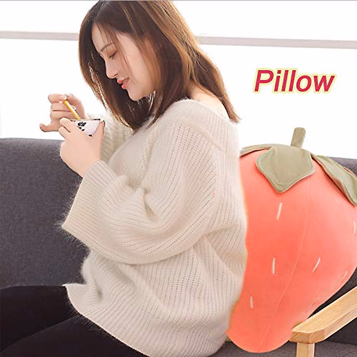 Cute Fruit Stuffed Strawberry Super Soft Girls Pillows，Soft Kawaii Strawberry Shaped Toy-Home Car Decoration Throw Pillow Birthday for Girls, Boys, Friends (9.84 in) (Green)