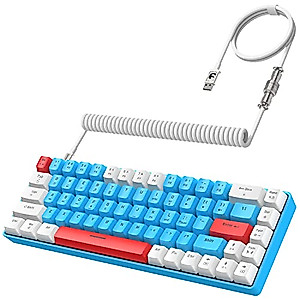 ZIYOU LANG RK-T8 Wired 65% Mechanical Gaming Keyboard with RGB LED Backlit Anti-ghosting TKL Mini 68 Key Custom Coiled C to A Cable Tactile Blue Switch for PS4 PS5 Xbox PC Mac Gamer(White/Blue/Red)