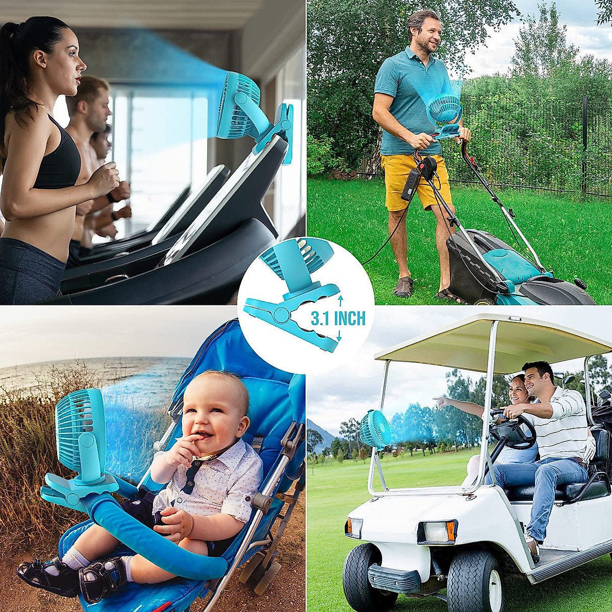 Camping Fan with LED Light - 12000mAh 65Hrs Battery Powered, Portable Rechargeable, Use As Power Bank, Clip On, Tent Fan for Camping, Camp Fan for Tent, Ceiling Fan for Tent RV Bed, Blue