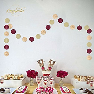 Nicrolandee Burgundy Paper Garland Rose Gold Glitter Dots Hanging Party Garland for Maroon Wedding Engagement Party Baby Shower Bridal Shower Hen Night Party Decorations, 3 Pack/Set 9.8FT Long